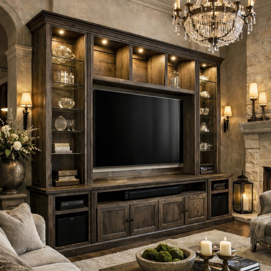 Rockwood Entertainment Center – Wood Wall Unit with Storage – Rustic9 ...